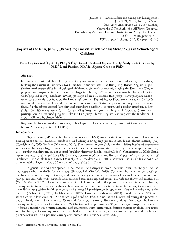 (PDF) Impact of the Run, Jump, Throw Program on Fundamental Motor ...