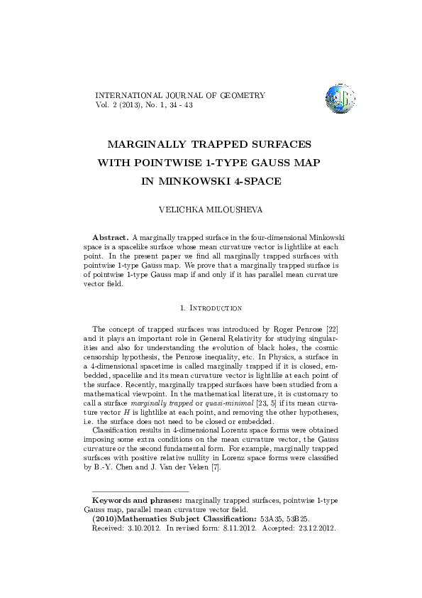 (PDF) Marginally Trapped Surfaces with Pointwise 1-TYPE Gauss Map in ...