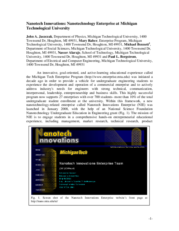 (PDF) Nanotech Innovations: Nanotechnology Enterprise at Michigan ...
