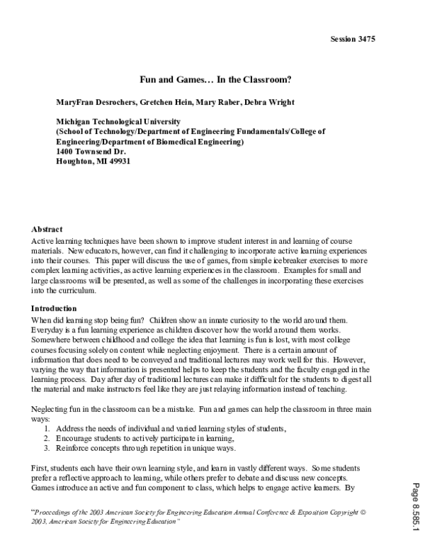 (PDF) Fun And Games....In The Classroom? | Mary Raber - Academia.edu