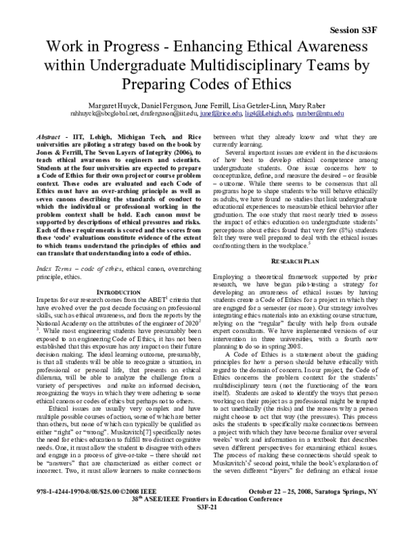 (PDF) Work in progress - enhancing ethical awareness within ...