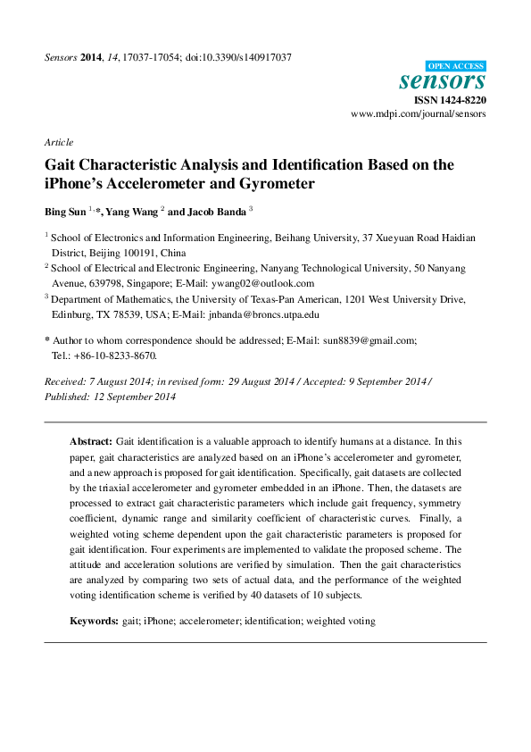 (PDF) Gait characteristic analysis and identification based on the ...