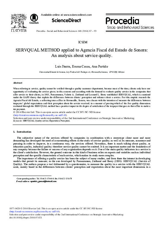 (PDF) Servqual Method Applied to Agencia Fiscal Del Estado De Sonora ...