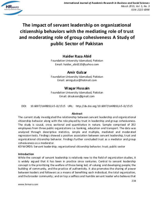 (PDF) The impact of servant leadership on organizational citizenship behaviors with the ...