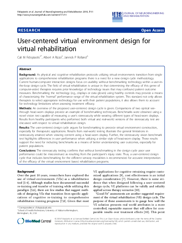 (PDF) User-centered virtual environment design for virtual rehabilitation