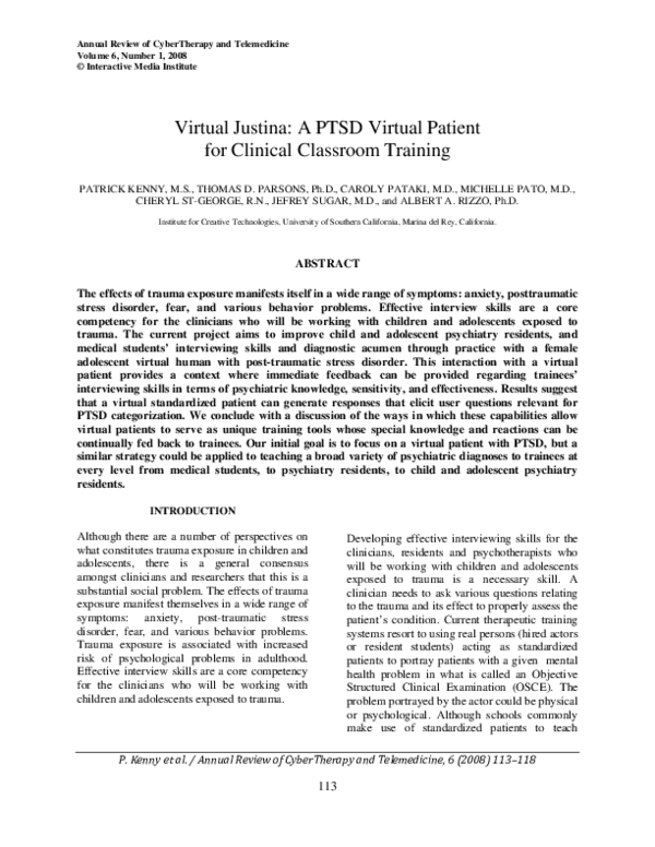 (PDF) Virtual Justina: a PTSD virtual patient for clinical classroom ...