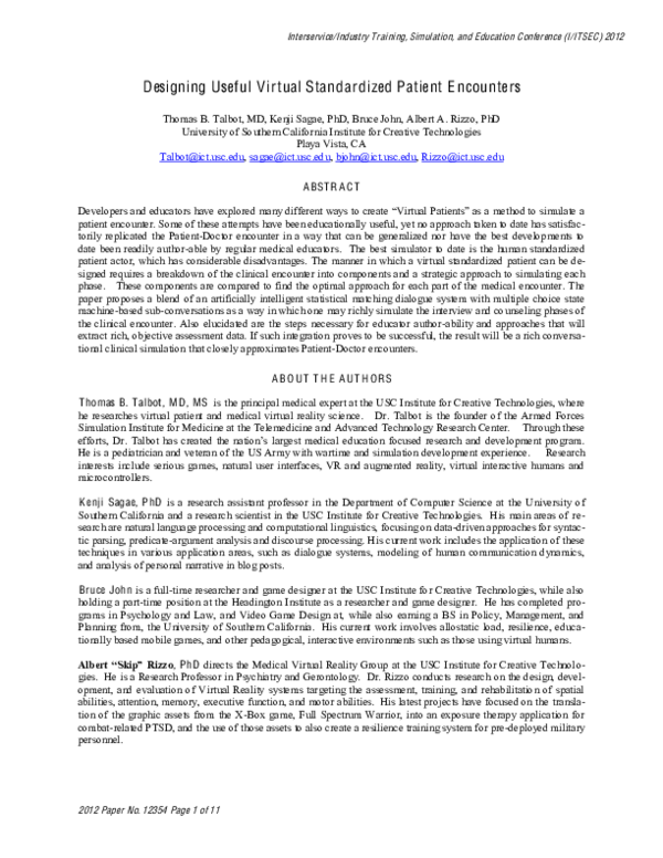 (PDF) Designing Useful Virtual Standardized Patient Encounters | Albert ...