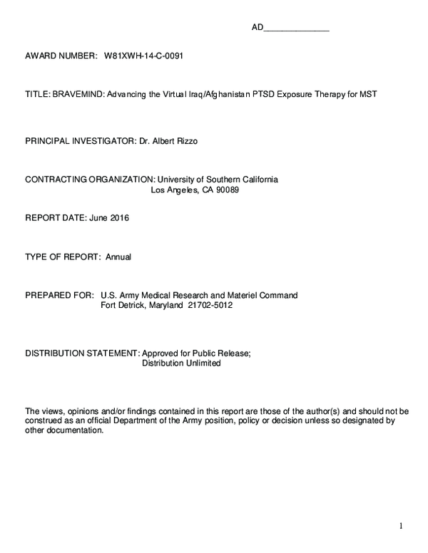 (PDF) BRAVEMIND: Advancing the Virtual Iraq/Afghanistan PTSD Exposure ...