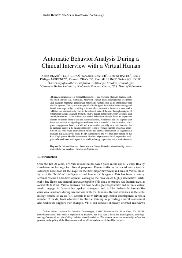 (PDF) Automatic Behavior Analysis During a Clinical Interview with a ...