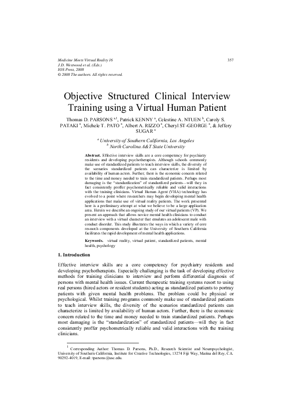 (PDF) Objective structured clinical interview training using a virtual ...