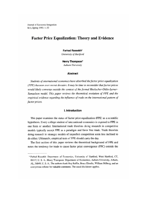 (PDF) Factor Price Equalization: Theory and Evidence