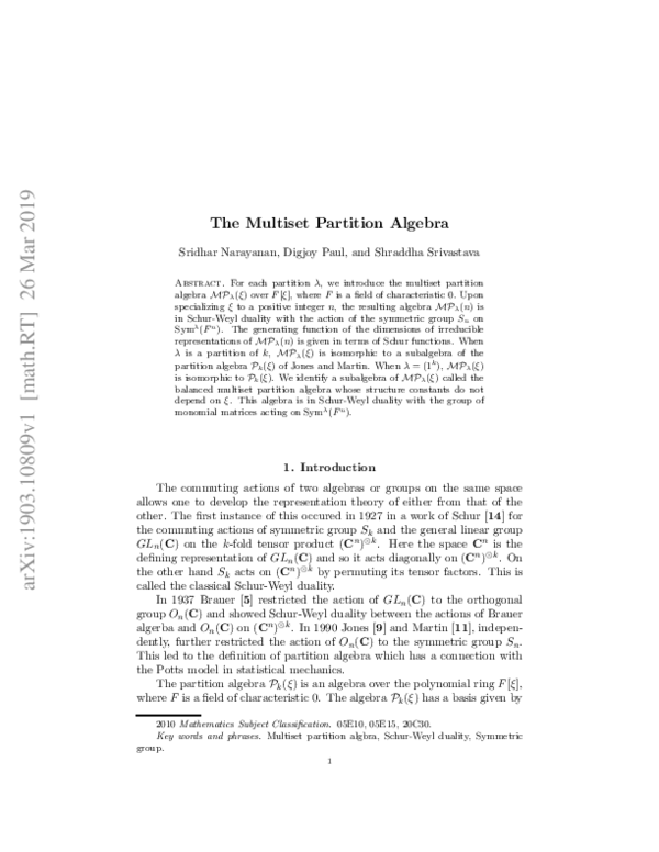 (PDF) The Multiset Partition Algebra