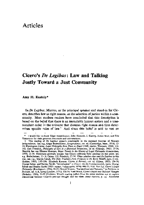 (PDF) Cicero's De Legibus: Law and Talking Justly Toward a Just Community