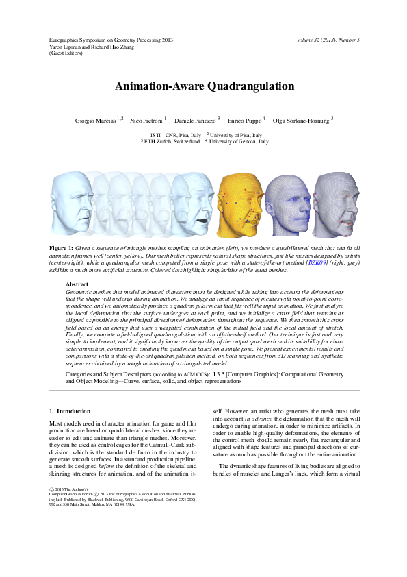 (PDF) Animation-Aware Quadrangulation