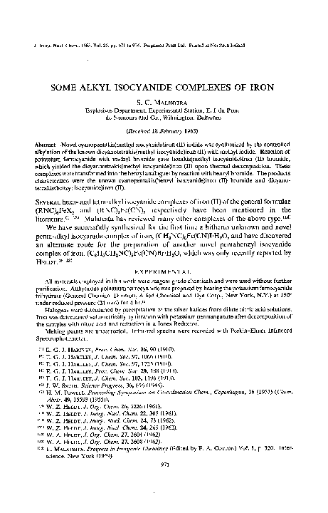 (PDF) Some alkyl isocyanide complexes of iron