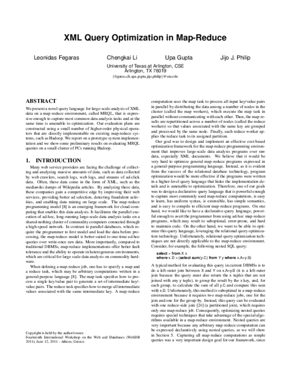 Pdf Xml Query Optimization In Map Reduce