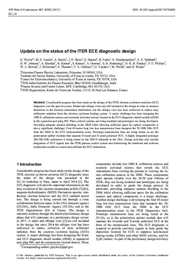 (PDF) Update on the status of the ITER ECE diagnostic design | george ...