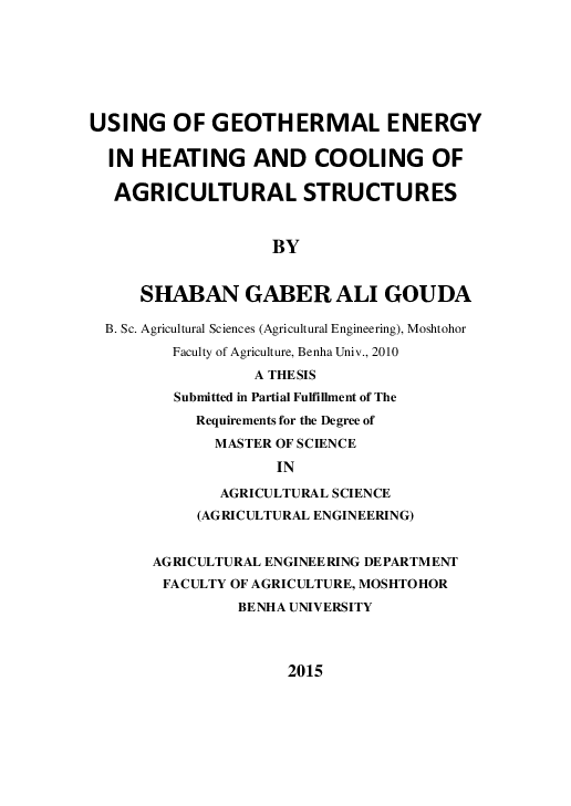(PDF) Using of Geothermal Energy in Heating and Cooling of Agricultural ...
