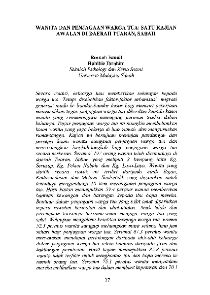 (PDF) Wanita dan penjagaan warga tua: satu kajian awalan di daerah ...