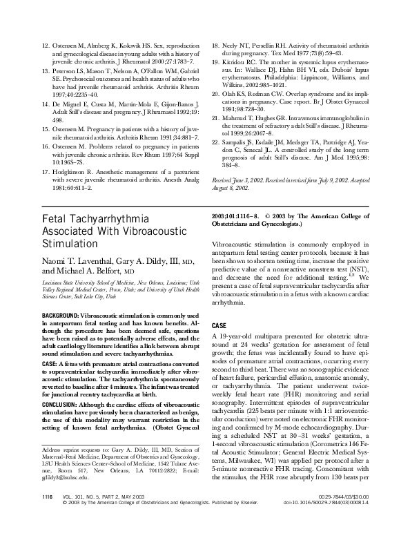 (PDF) Fetal tachyarrhythmia associated with vibroacoustic stimulation ...