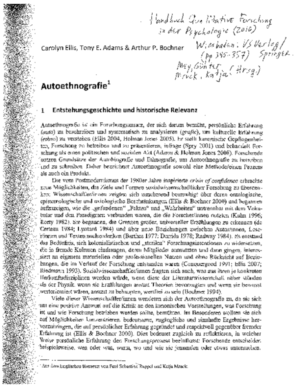 (PDF) Autoethnography: an overview