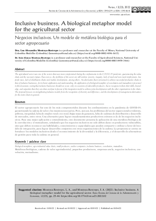(PDF) Inclusive business. A biological metaphor model for the ...