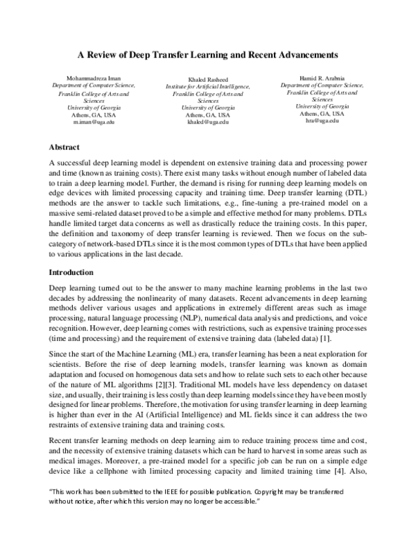 (PDF) A Review of Deep Transfer Learning and Recent Advancements
