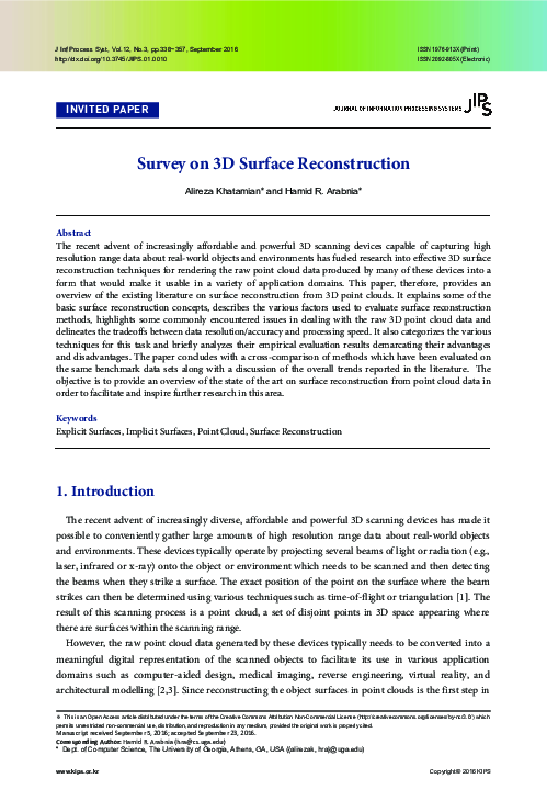 Survey on 3D Surface Reconstruction