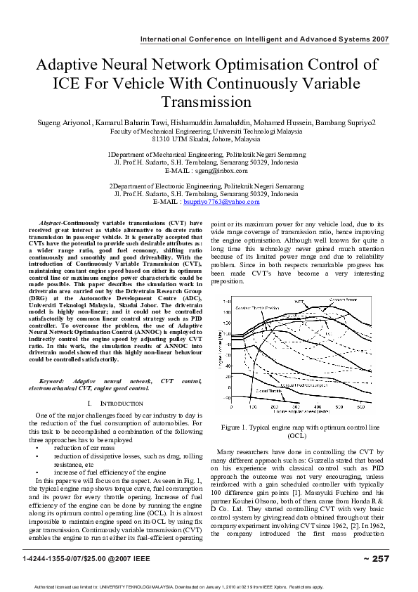 (PDF) Adaptive neural network optimisation control of ICE for vehicle ...
