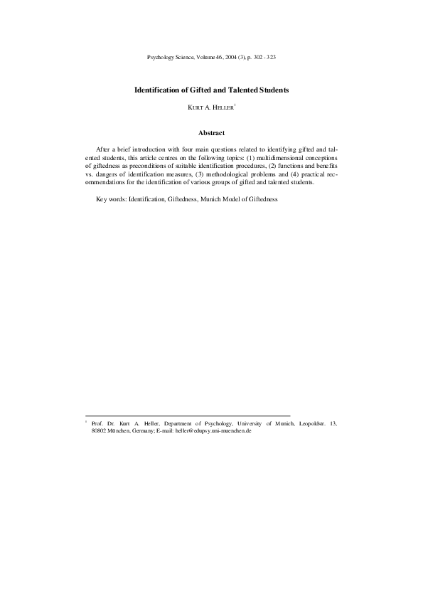 (PDF) Identification of Gifted and Talented Students