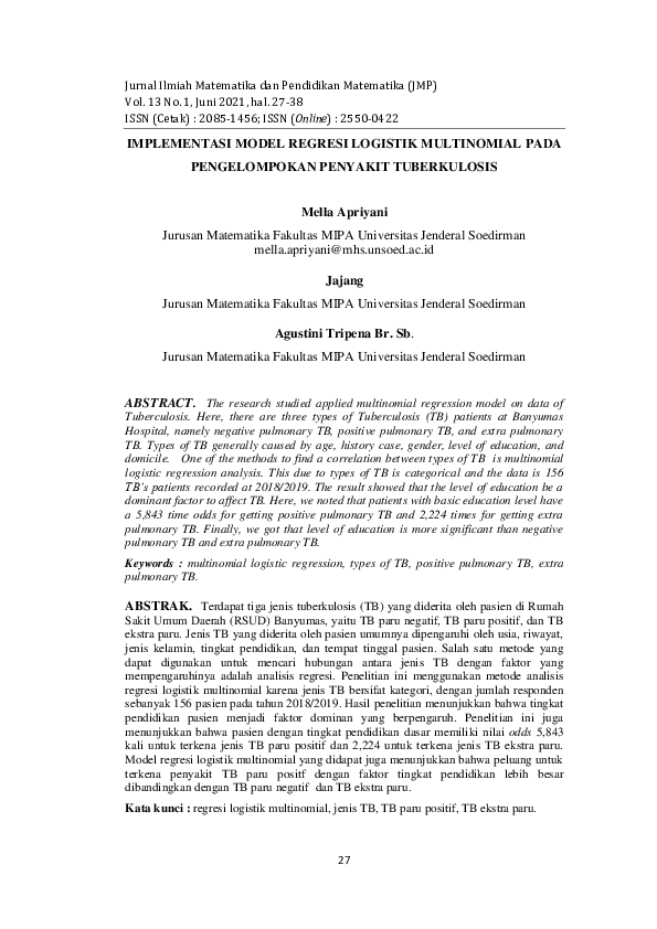(PDF) Implementasi Model Regresi Logistik Multinomial Pada ...