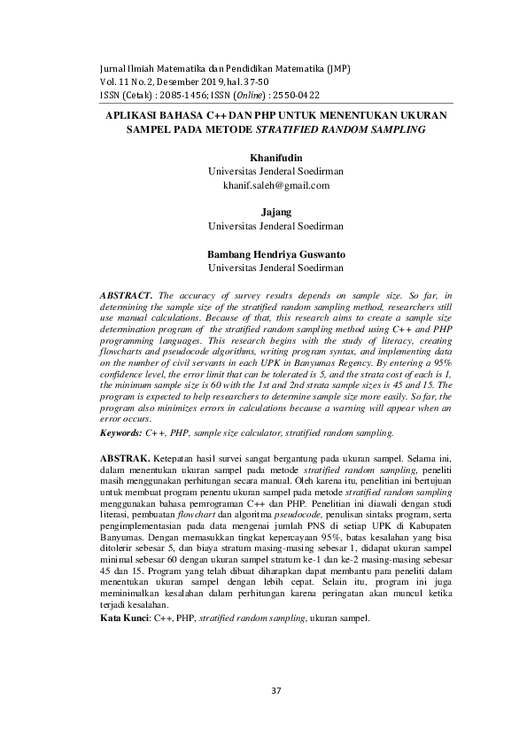 (PDF) Aplikasi Bahasa C++ Dan PHP Untuk Menentukan Ukuran Sampel Pada ...