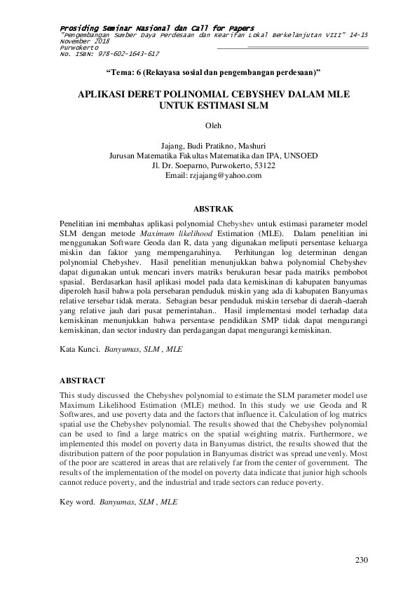 (PDF) Aplikasi Deret Polinomial Cebyshev Dalam Mle Untuk Estimasi SLM