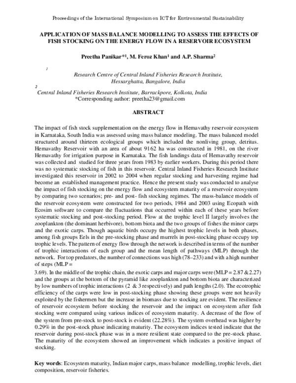 (PDF) Application of Mass Balance Modelling To Assess the Effects of ...
