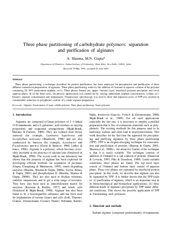 (PDF) Three phase partitioning of carbohydrate polymers: separation and ...