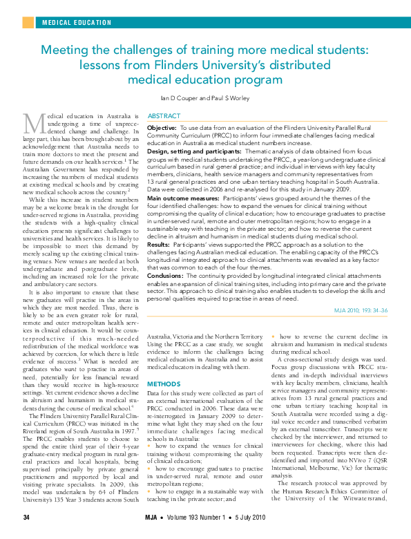 (PDF) Meeting the challenges of training more medical students: lessons ...
