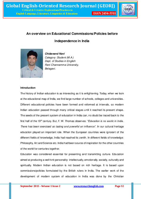 (PDF) An overview on Educational Commissions/Policies before ...
