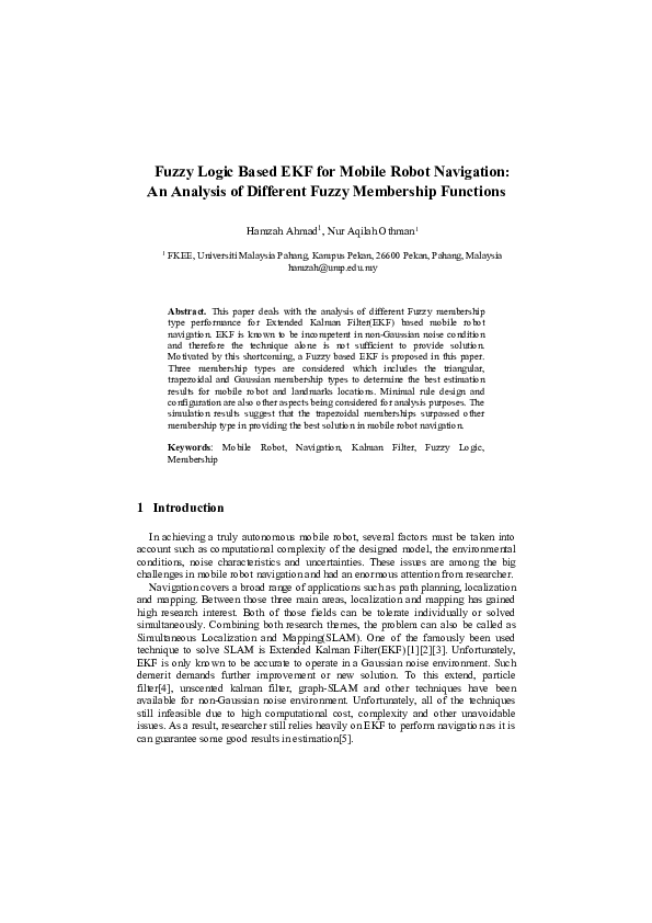 Pdf Fuzzy Logic Based Ekf For Mobile Robot Navigation An Analysis Of Different Fuzzy
