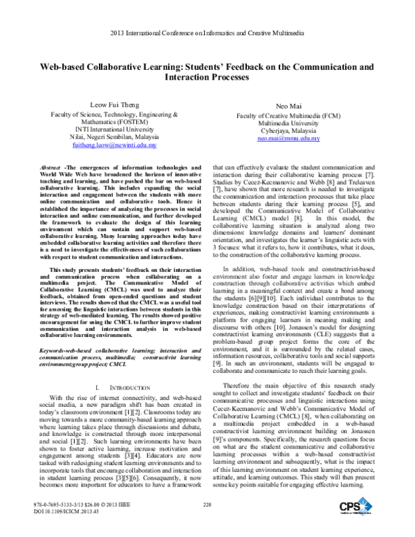 (PDF) Web-Based Collaborative Learning: Students' Feedback on the ...