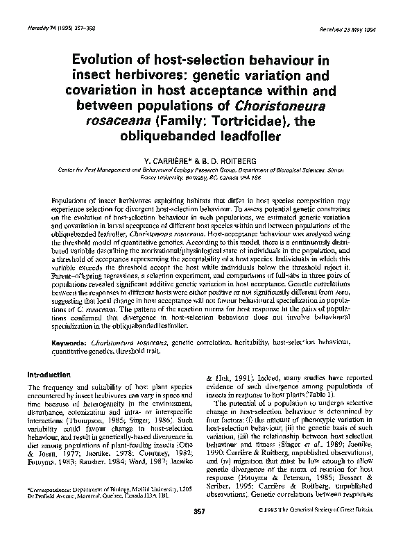(PDF) Evolution of host-selection behaviour in insect herbivores ...