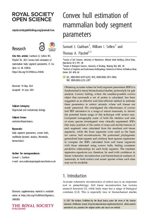 (PDF) Convex hull estimation of mammalian body segment parameters