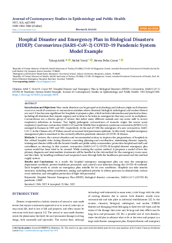 (PDF) Hospital Disaster and Emergency Plan in Biological Disasters ...