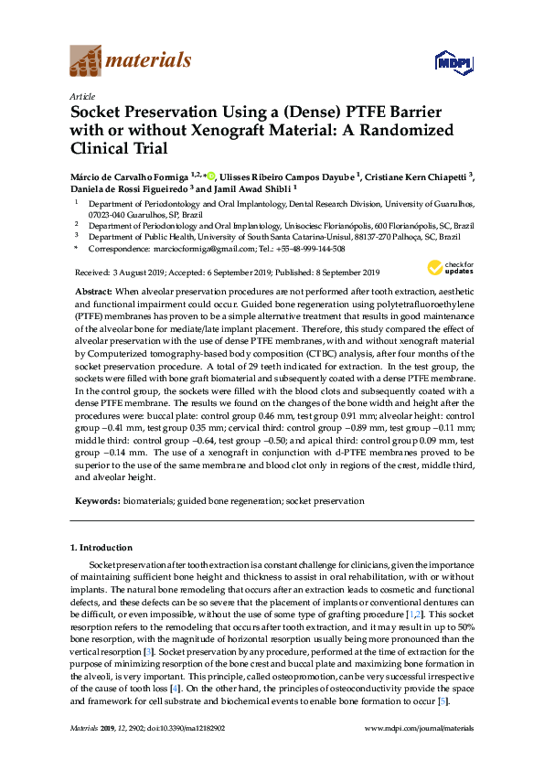 (PDF) Socket Preservation Using a (Dense) PTFE Barrier with or without ...