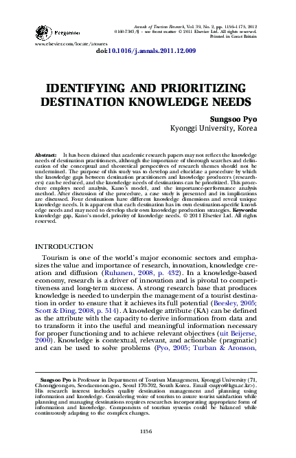 (PDF) Identifying and prioritizing destination knowledge needs
