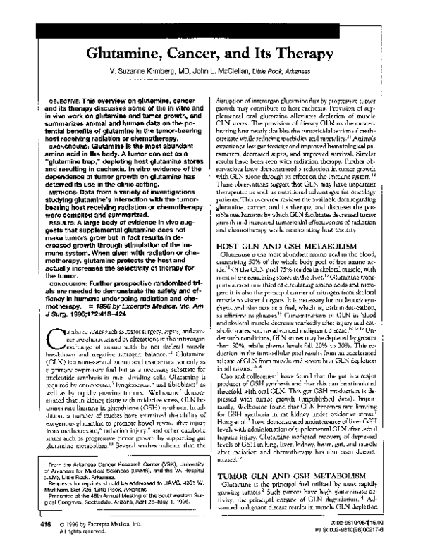(PDF) Glutamine, cancer, and its therapy