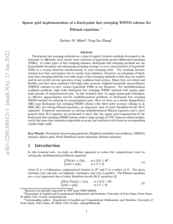 Pdf Sparse Grid Implementation Of A Fixed Point Fast Sweeping Weno Scheme For Eikonal Equations