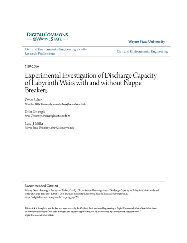 (PDF) Experimental Investigation of Discharge Capacity of Labyrinth ...