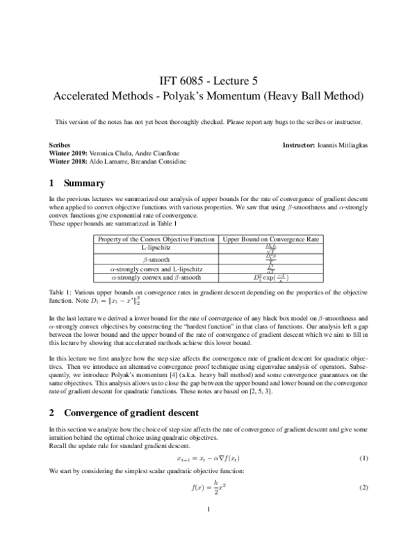 (PDF) IFT 6085-Lecture 5 Accelerated Methods-Polyak ’ s Momentum ...