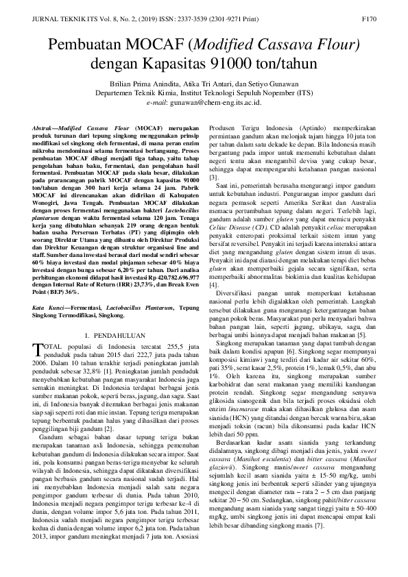 (PDF) Pembuatan MOCAF (Modified Cassava Flour) dengan Kapasitas 91000 ...