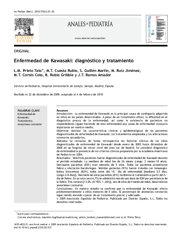 Pdf Enfermedad De Kawasaki Diagnóstico Y Tratamiento
